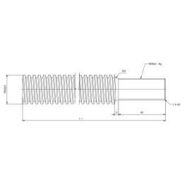 Trapezoidal spindle TR40x7 cut to length with male thread and M30x2